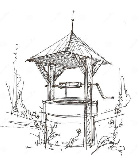 Draw well sketch stock illustration. Illustration of basin - 8756589