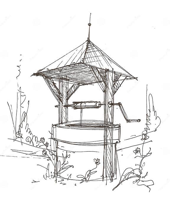 Draw well sketch stock illustration. Illustration of basin - 8756589
