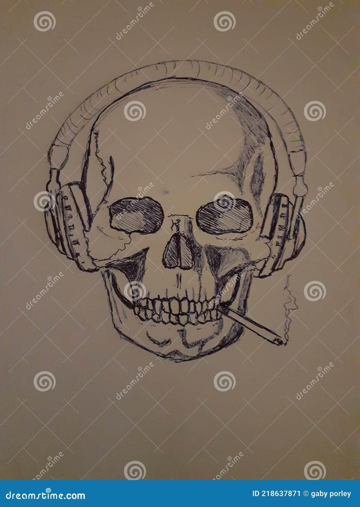 Skull draw whit Pen art stock image. Image of drawing - 218637871