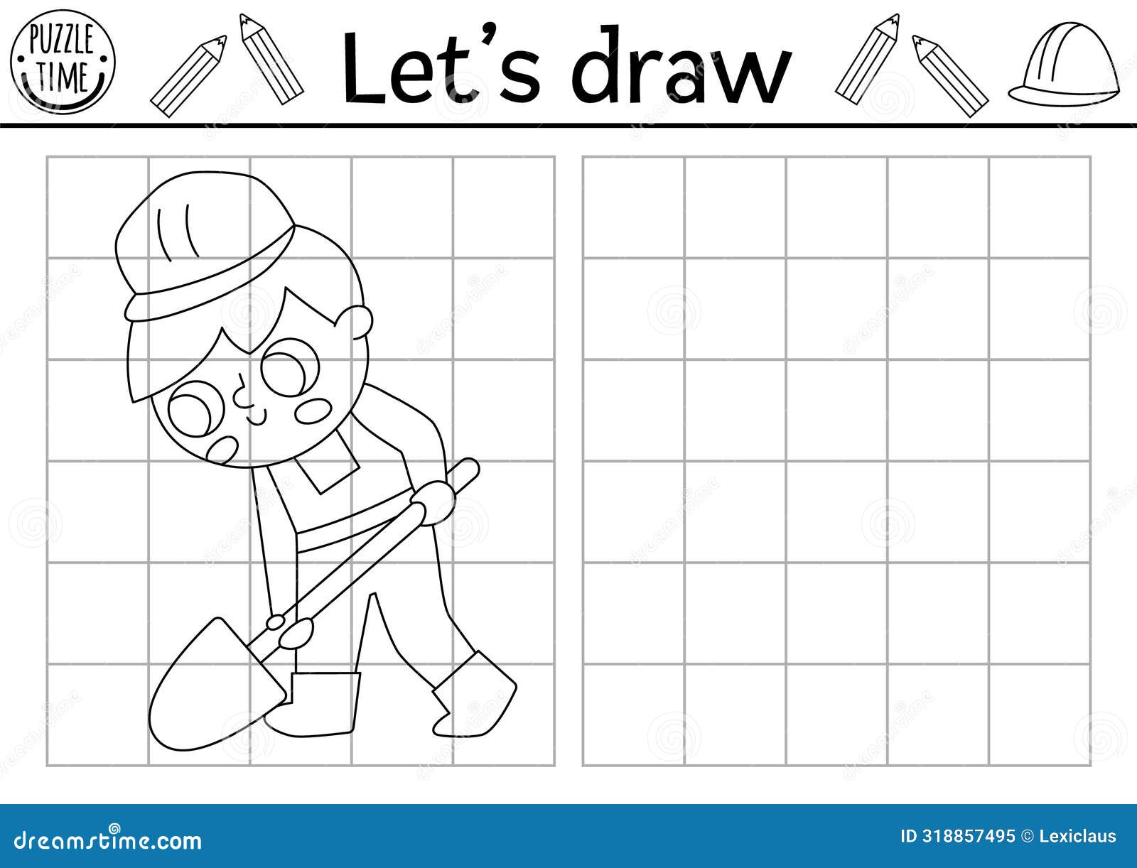 Draw The Worker. Vector Construction Site Drawing Practice Worksheet ...
