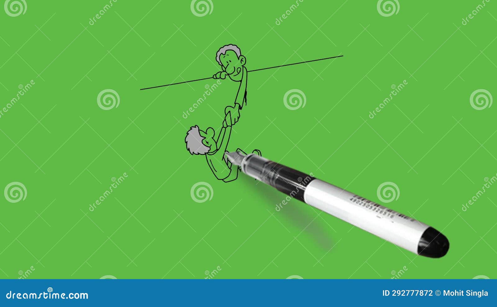 Draw Young Man Lean Forward from Roof Downward Pulling Second Person ...