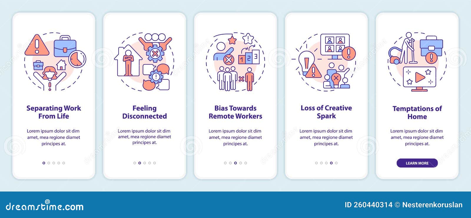 Drawbacks of Work from Home Onboarding Mobile App Screen Stock Vector ...