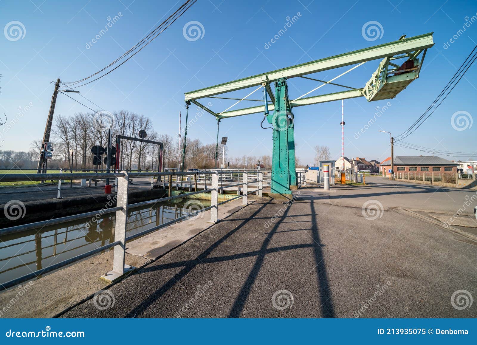 Drawbridge along the river stock image. Image of building - 213935075
