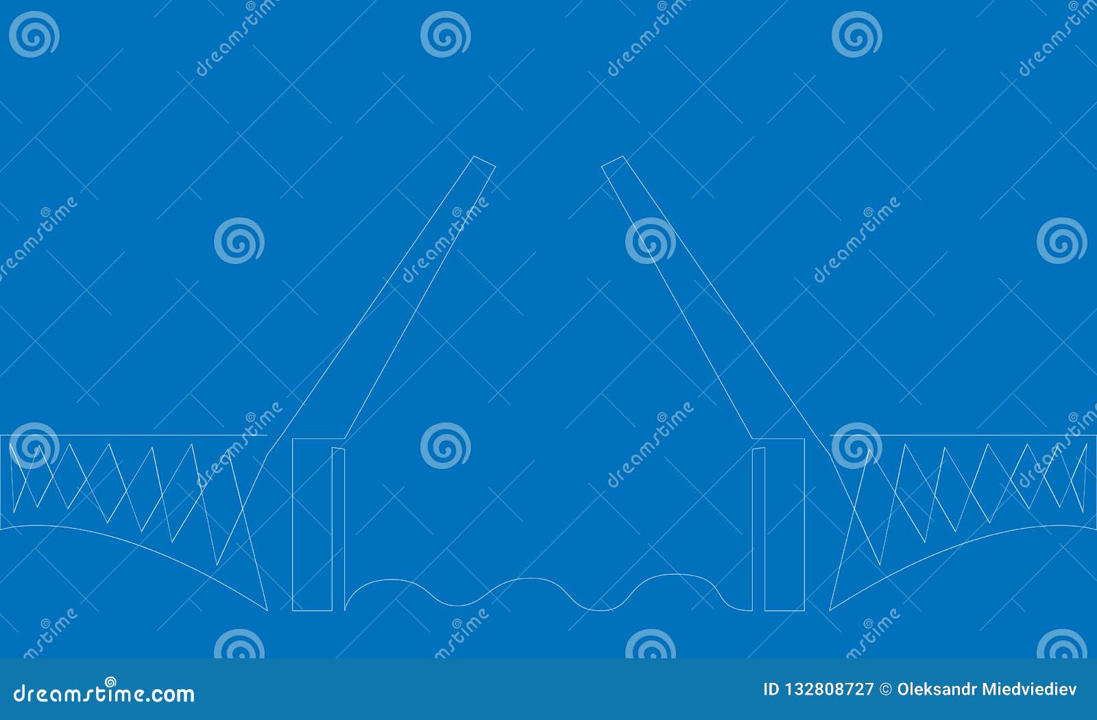 Drawbridge. One Line. Blue Background. Royalty-Free Cartoon ...