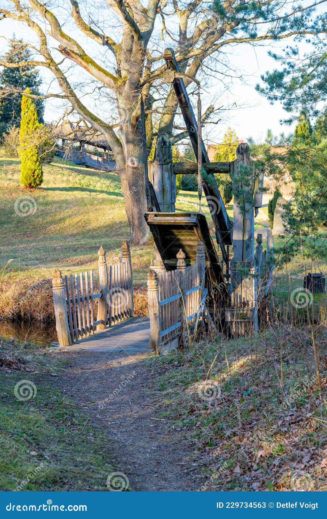 Drawbridge in the park stock image. Image of park, path - 229734563