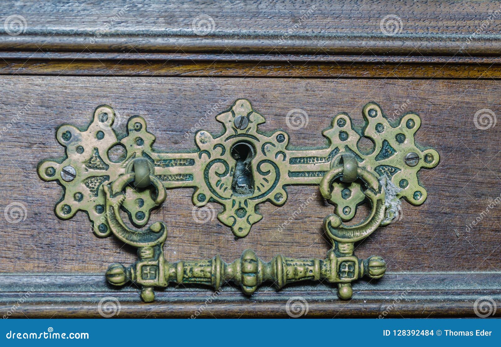Drawer and decorated lock stock photo. Image of place - 128392484
