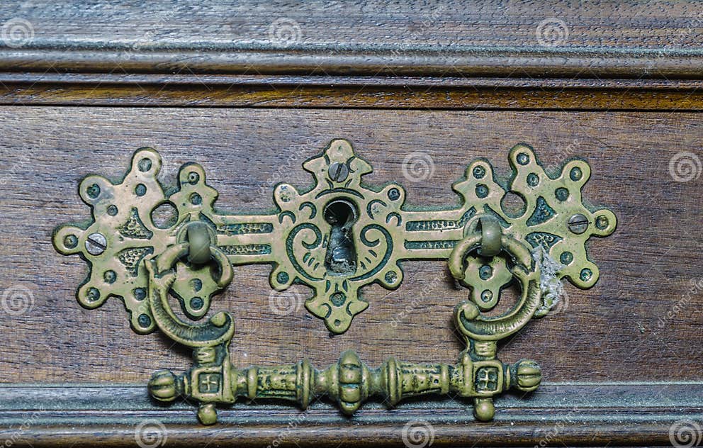 Drawer and decorated lock stock photo. Image of place - 128392484