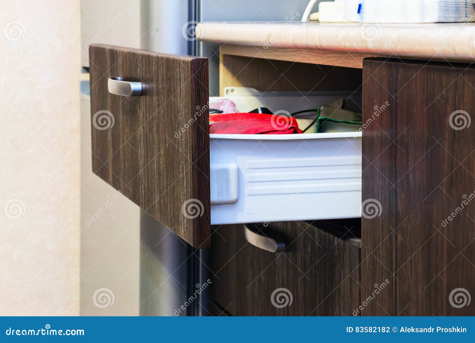 Drawer with in it Different Things Stock Photo - Image of design ...