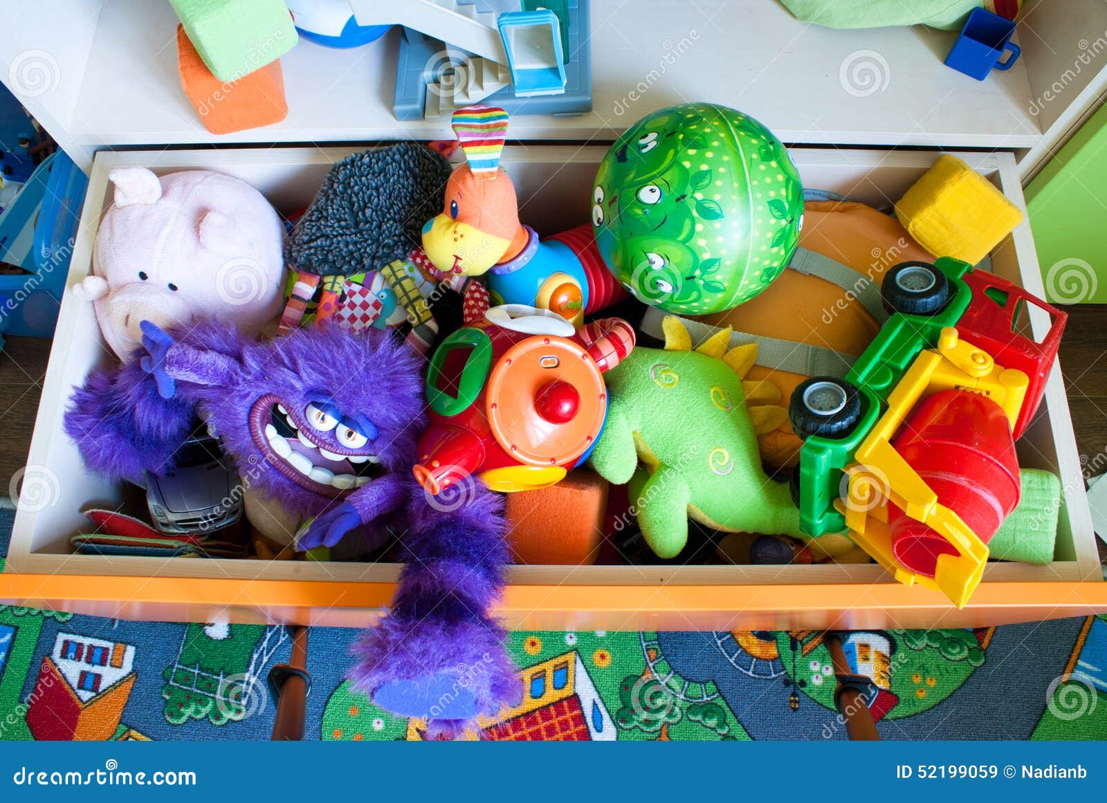 Drawer with different toys stock image. Image of happy - 52199059