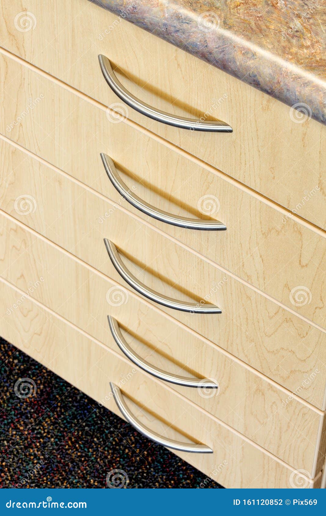 Drawer Pulls on the Front of Cabinets. Stock Photo - Image of maple ...