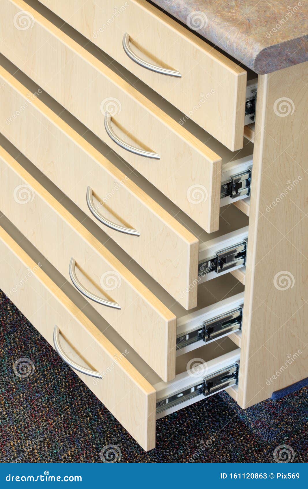 Drawer Fronts with Pulls and Drawer Slides. Stock Image - Image of pull ...