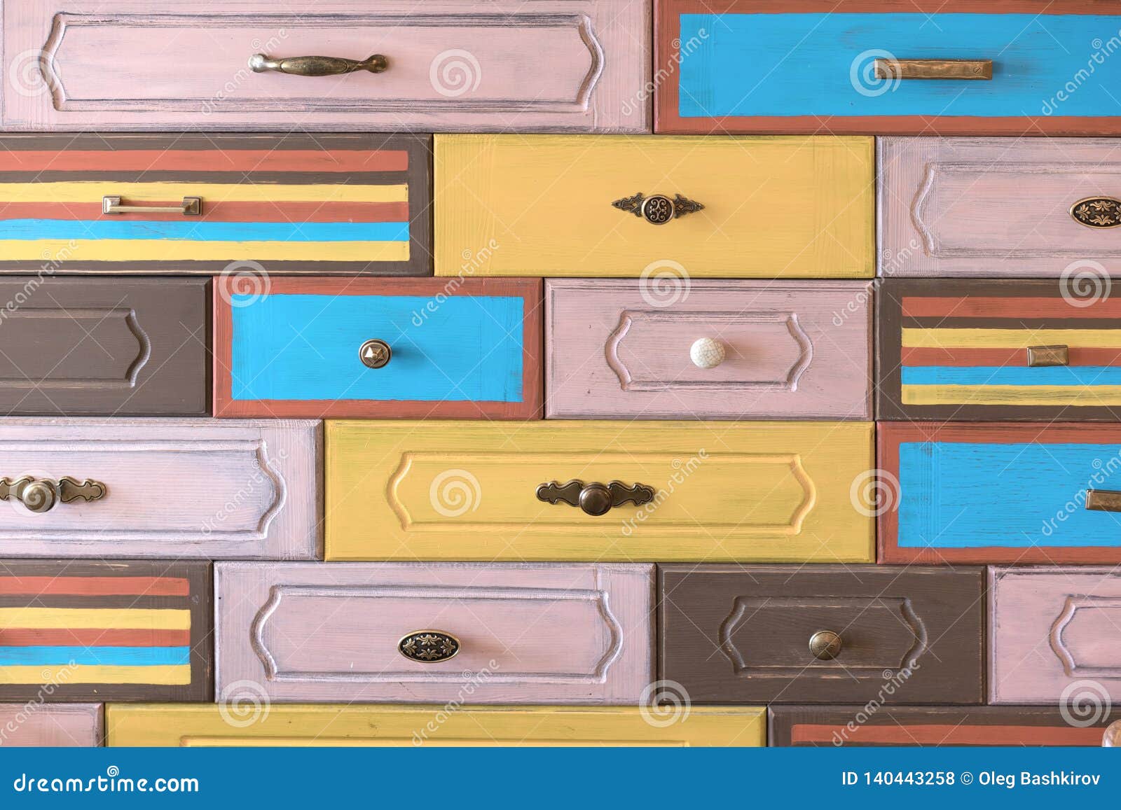 Drawer Handles Mounted On Vertical, Multi-colored Facades Royalty-Free ...