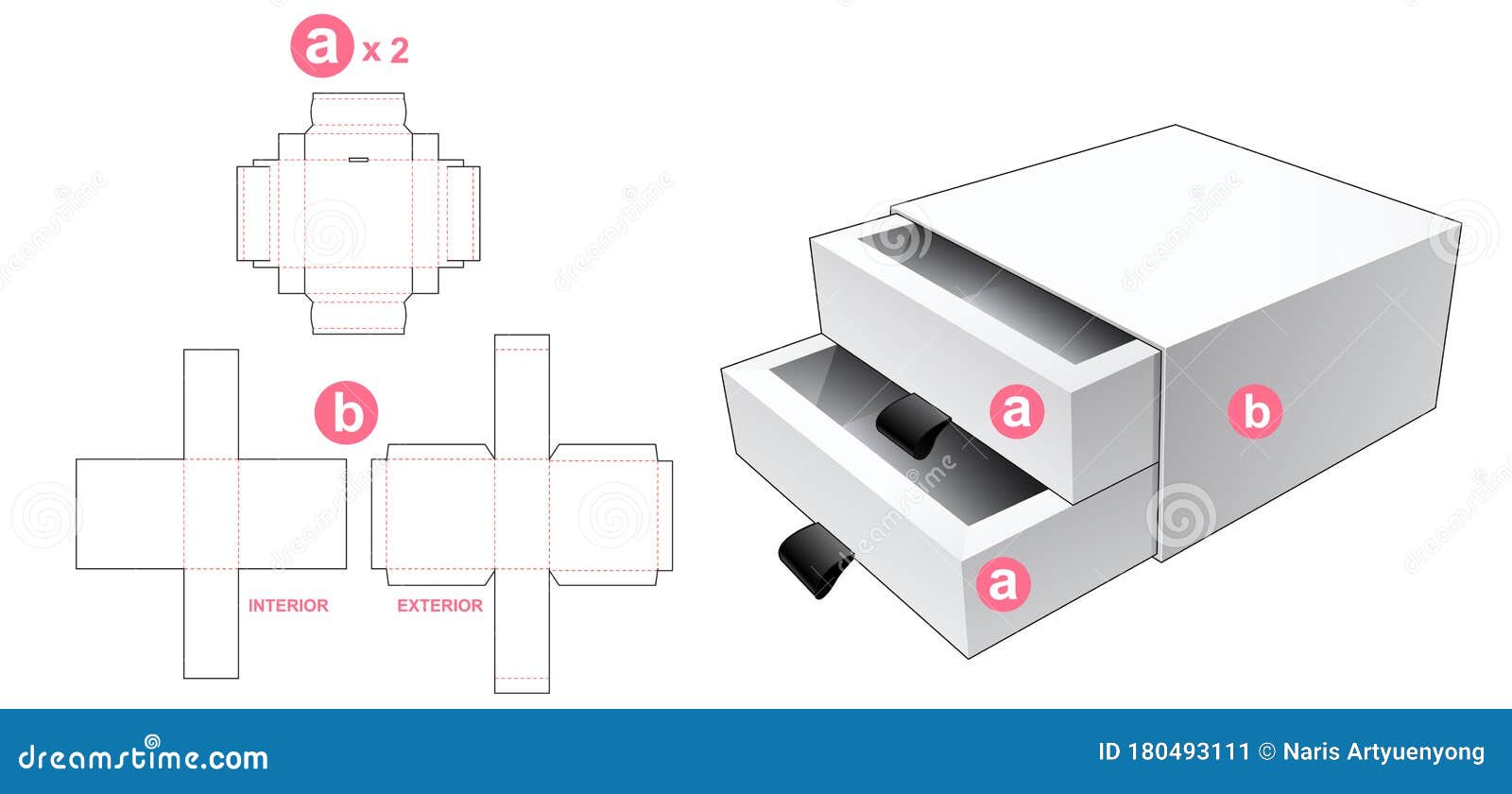 2 Drawers Box with Cover Die Cut Template Stock Vector - Illustration ...