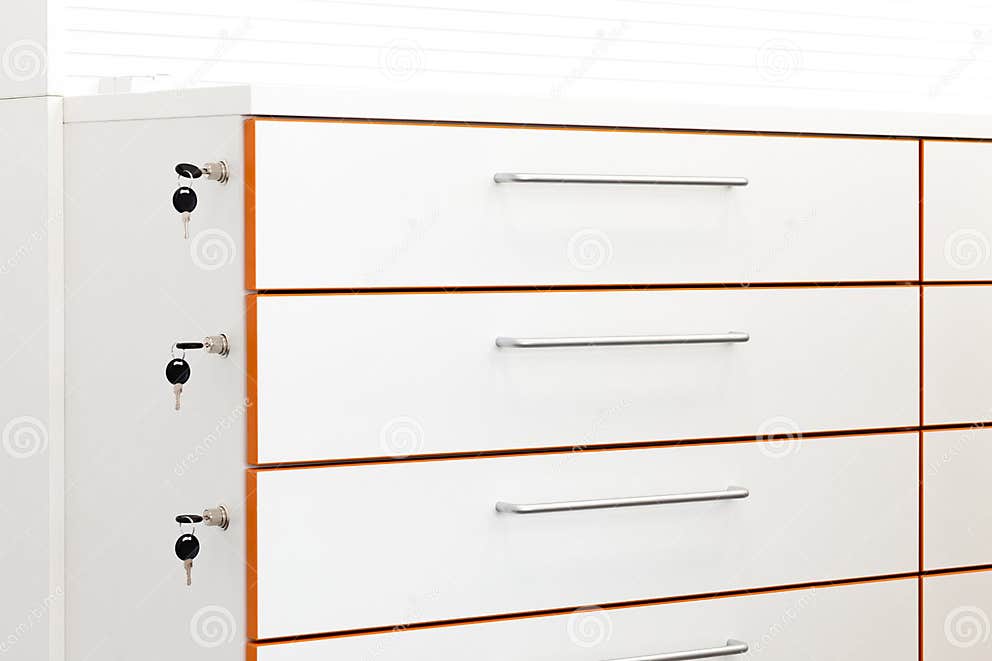 Drawers with a lock stock image. Image of business, interior - 70567545