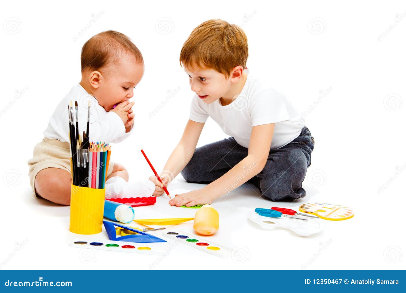 Drawing stock image. Image of baby, brush, artist, joyful - 12350467