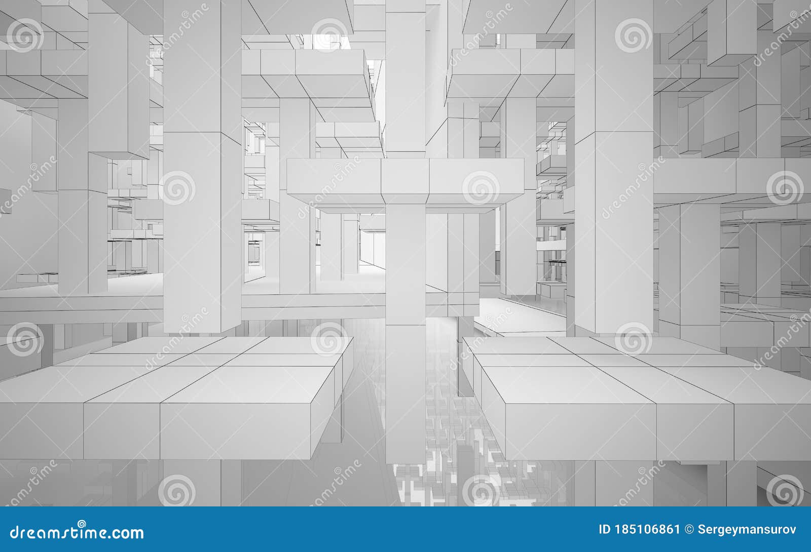 Drawing Abstract Architectural White Interior from an Array of Spheres ...