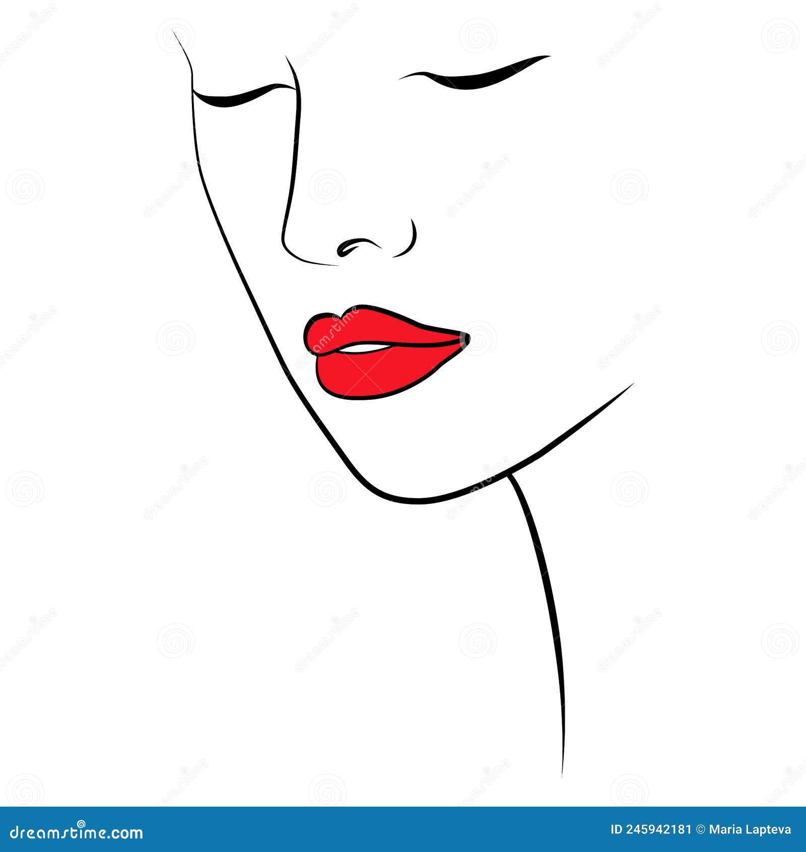 Drawing An Abstract Face With A Seamless Pattern With Red Lips Stock