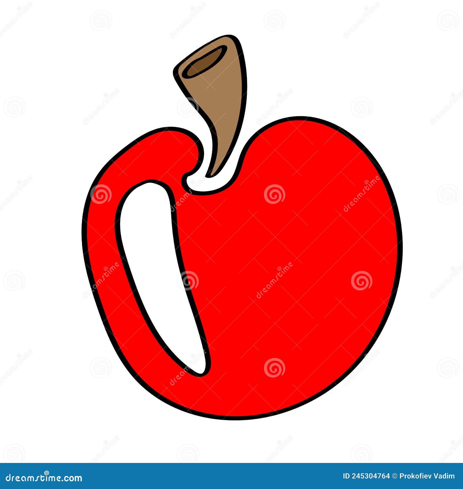 Drawing of an Apple with a Contour. Stock Illustration - Illustration ...