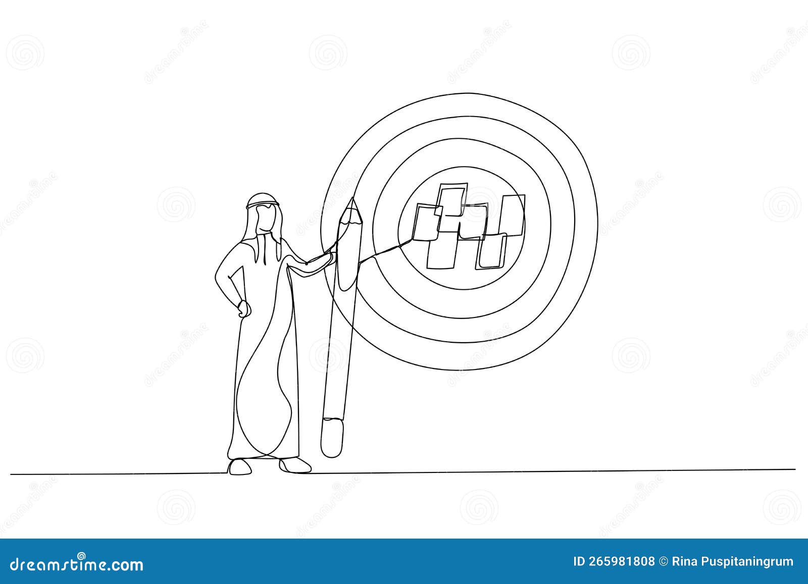 Drawing Of Arab Businessman Write Down Goal On Notes And Put On Big ...
