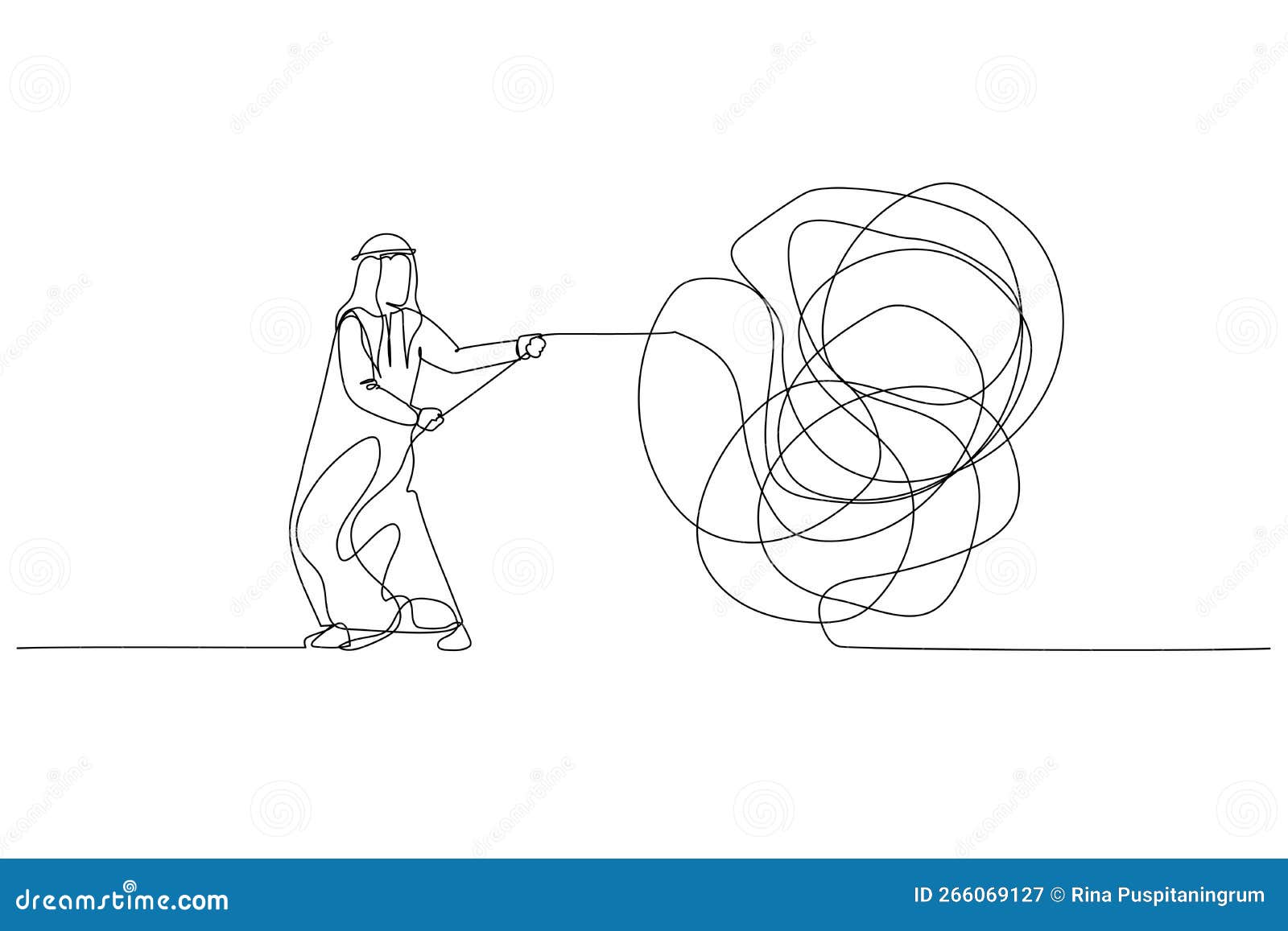 Drawing of Arab Man Try To Unraveling Tangled Rope Concept of Solution ...