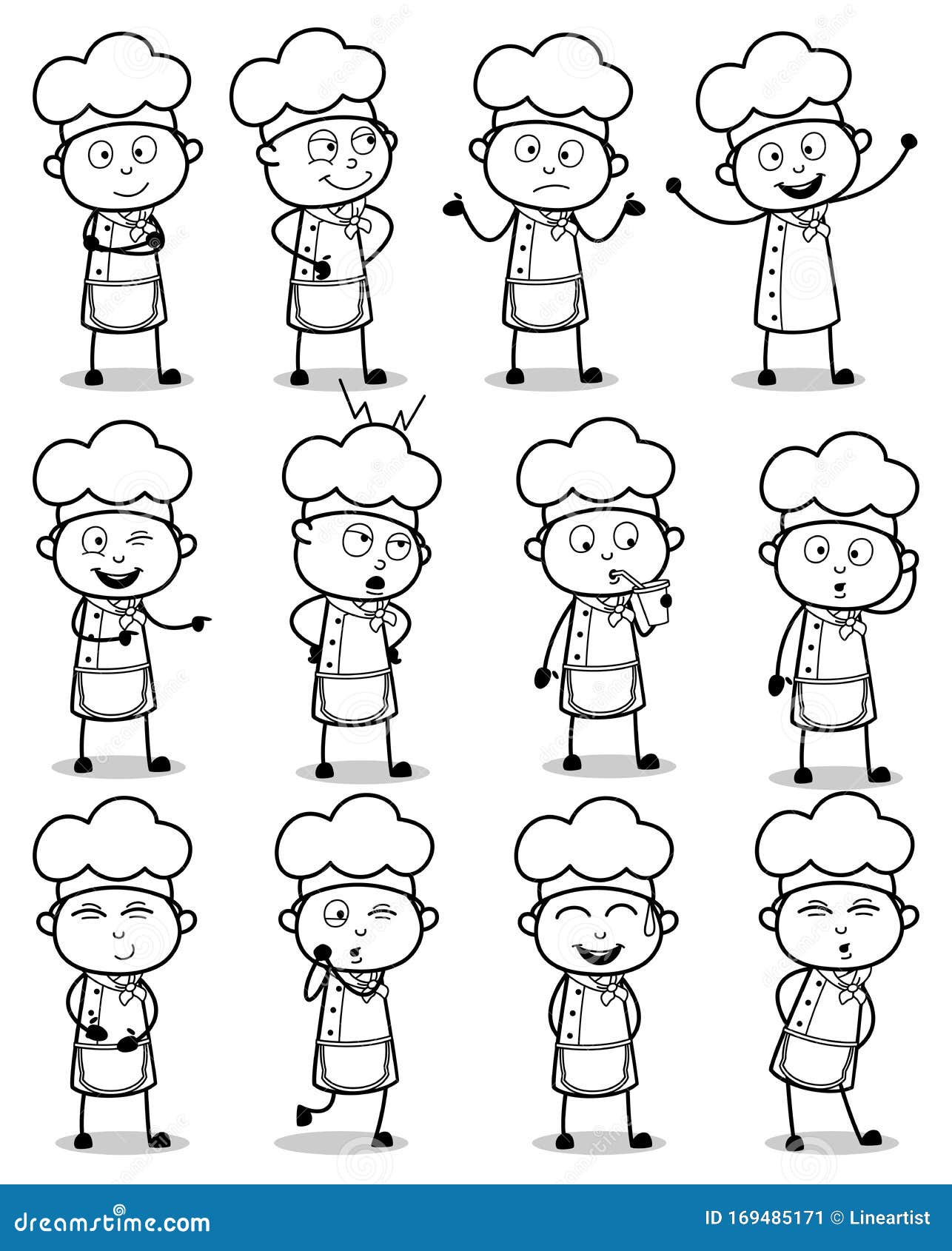Drawing Art of Cartoon Chef Poses - Set of Concepts Vector ...