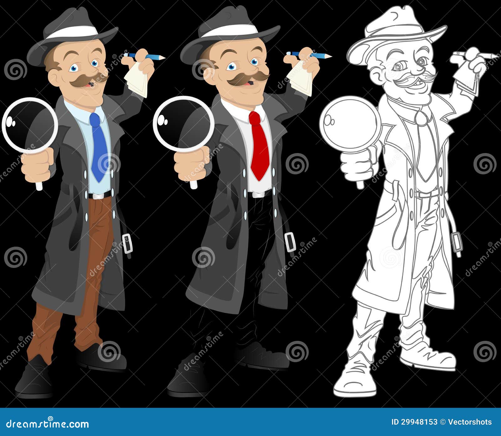 Sleuth Character Inquisitive Actions Set Cartoon Vector | CartoonDealer ...