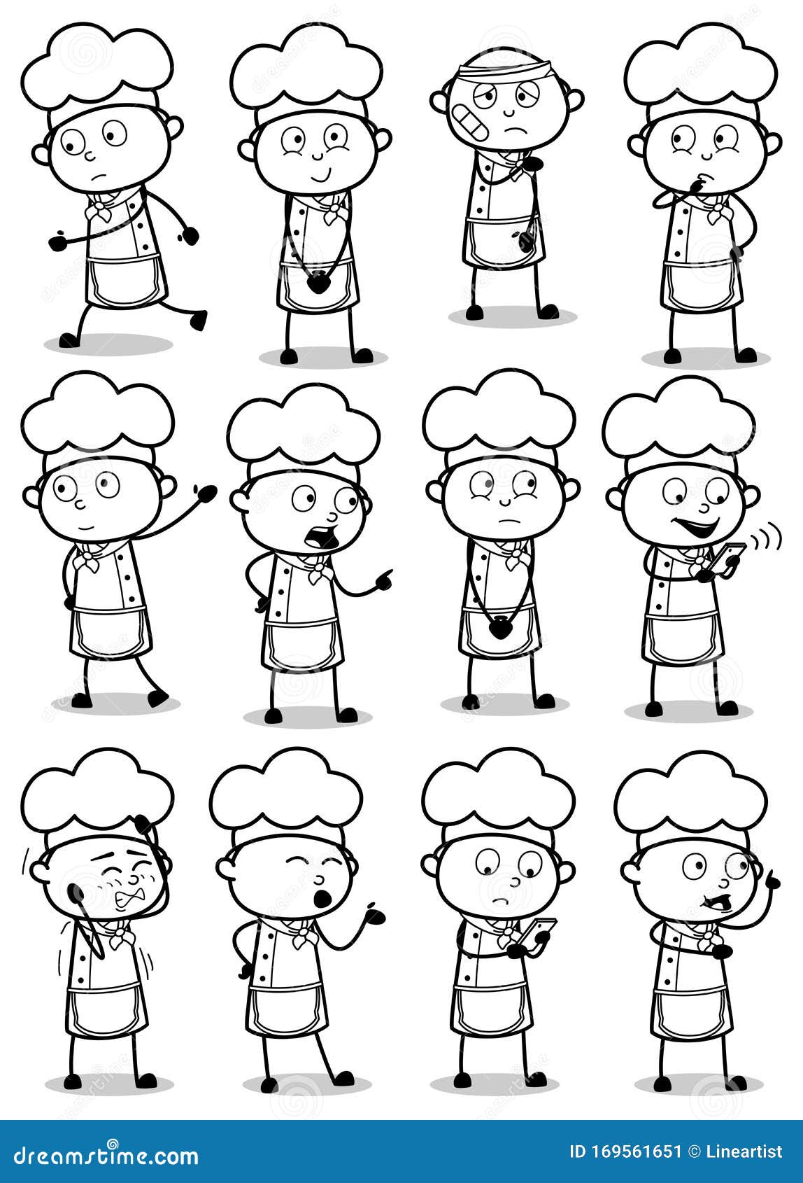 Comic Chef Retro Poses - Set Of Concepts Vector Illustrations ...