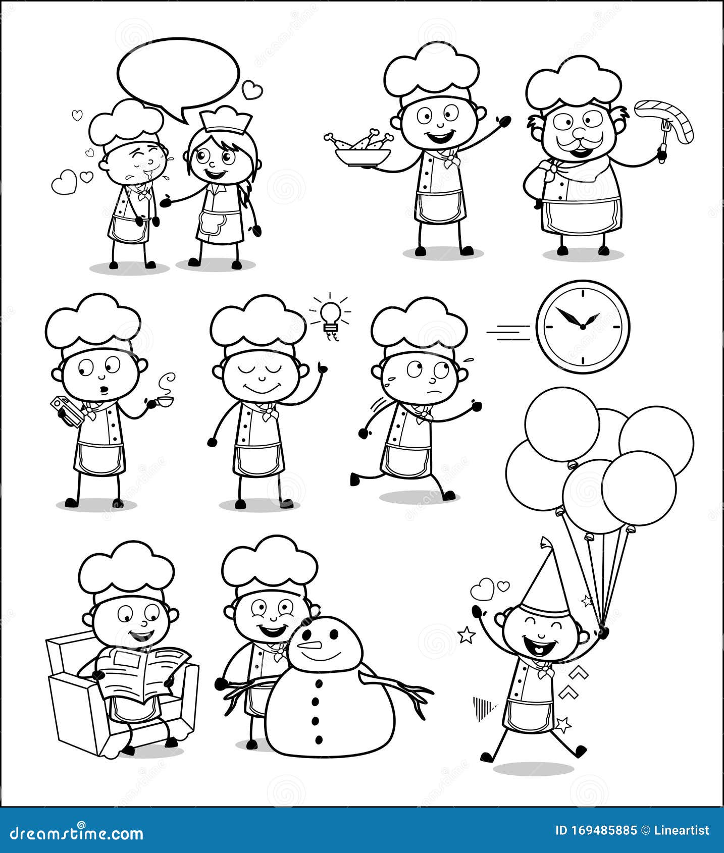 Drawing Art of Comic Chef - Set of Concepts Vector Illustrations Stock ...