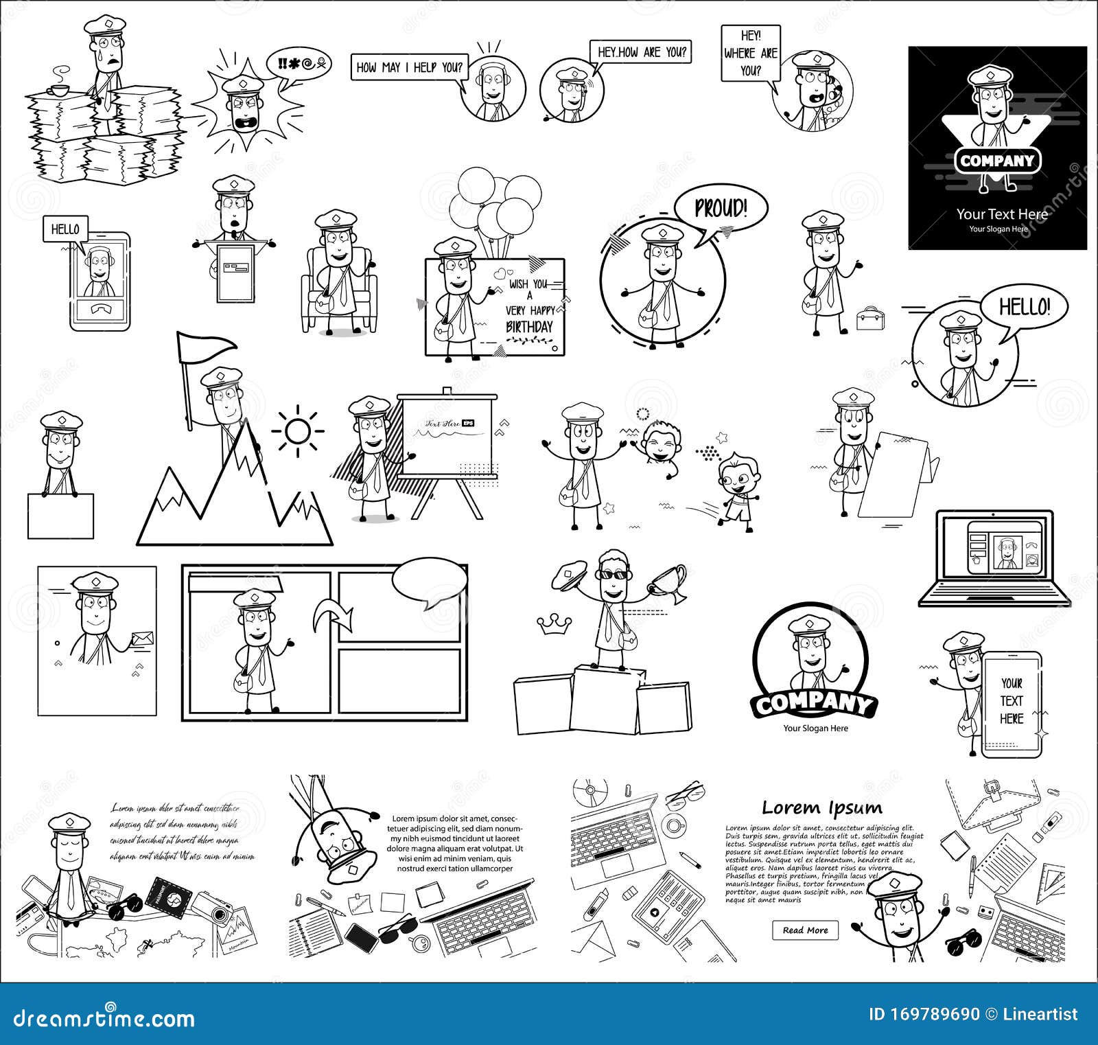 Drawing Art of Retro Postal Worker - Set of Concepts Vector ...