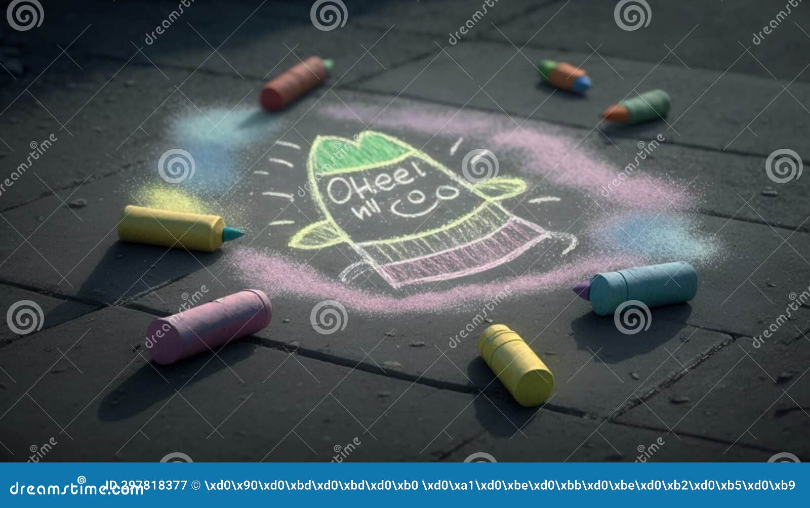 Drawing on Asphalt with Chalk.Generative AI Stock Illustration ...