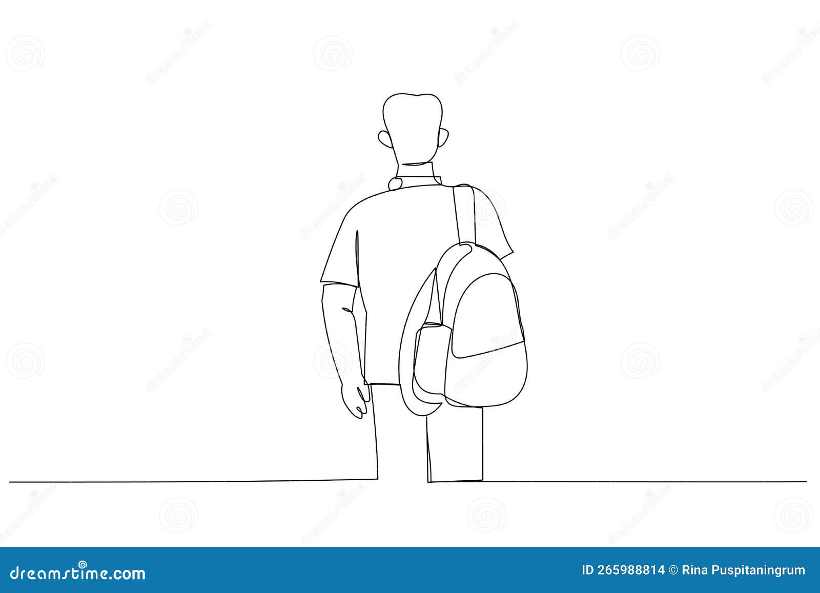 Drawing of Back View Young Student Walking To the University. Single ...