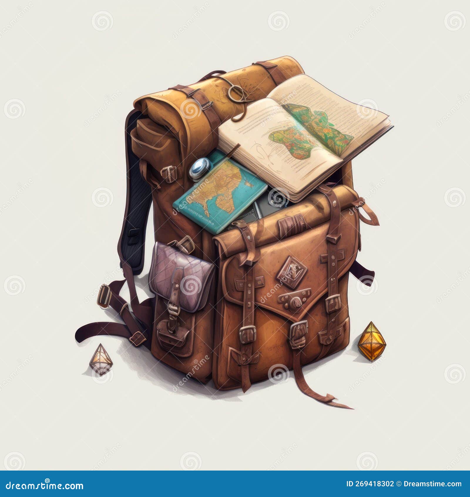 Drawing of Backpack with Map on Top of it. Generative AI Stock ...