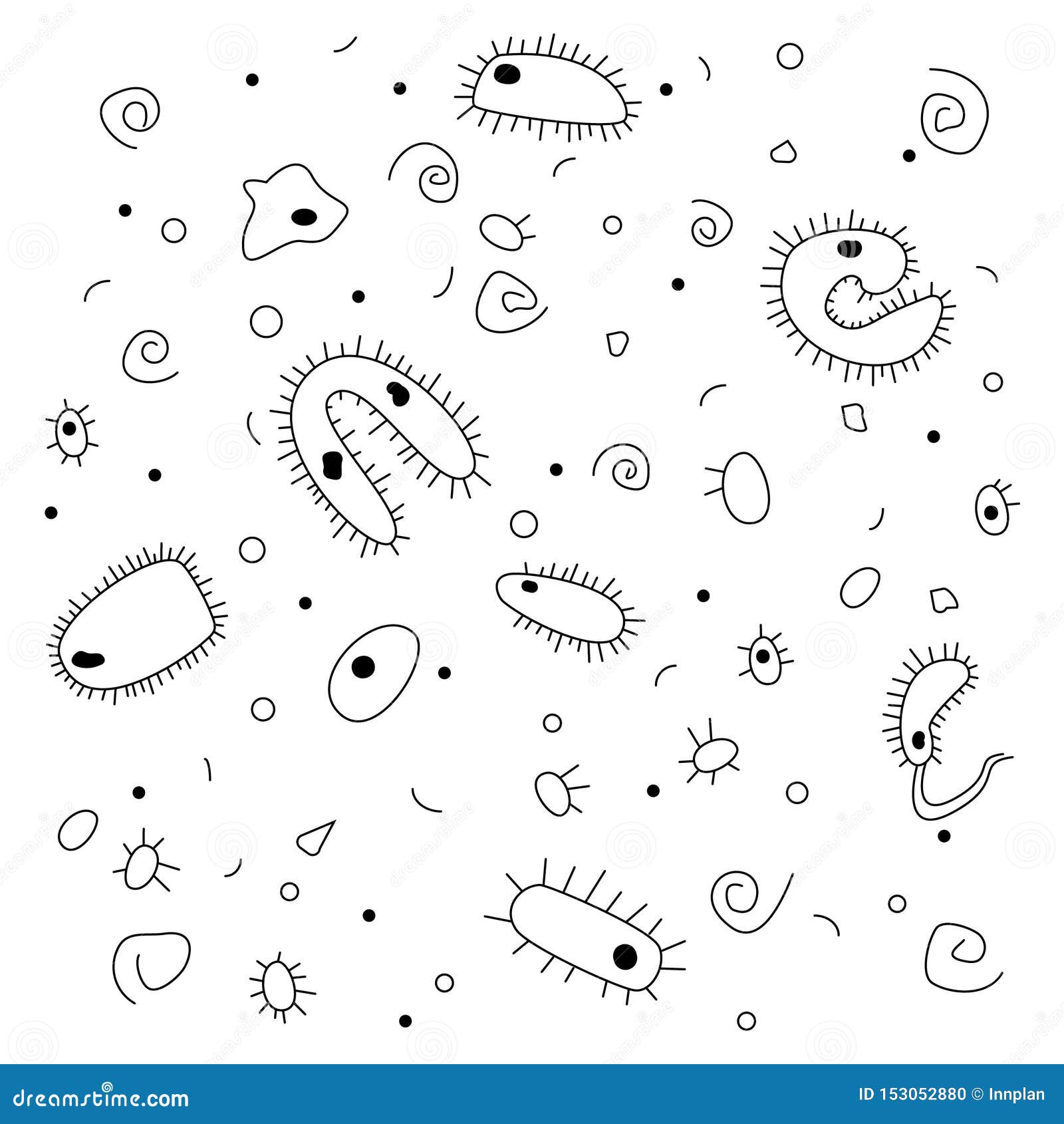 Drawing of Bacteria Under a Microscope in Black, White Colors. Doodle ...