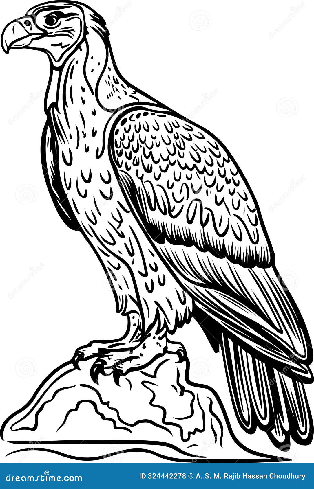 Drawing of a Bald Eagle Perched on a Rock Stock Illustration ...