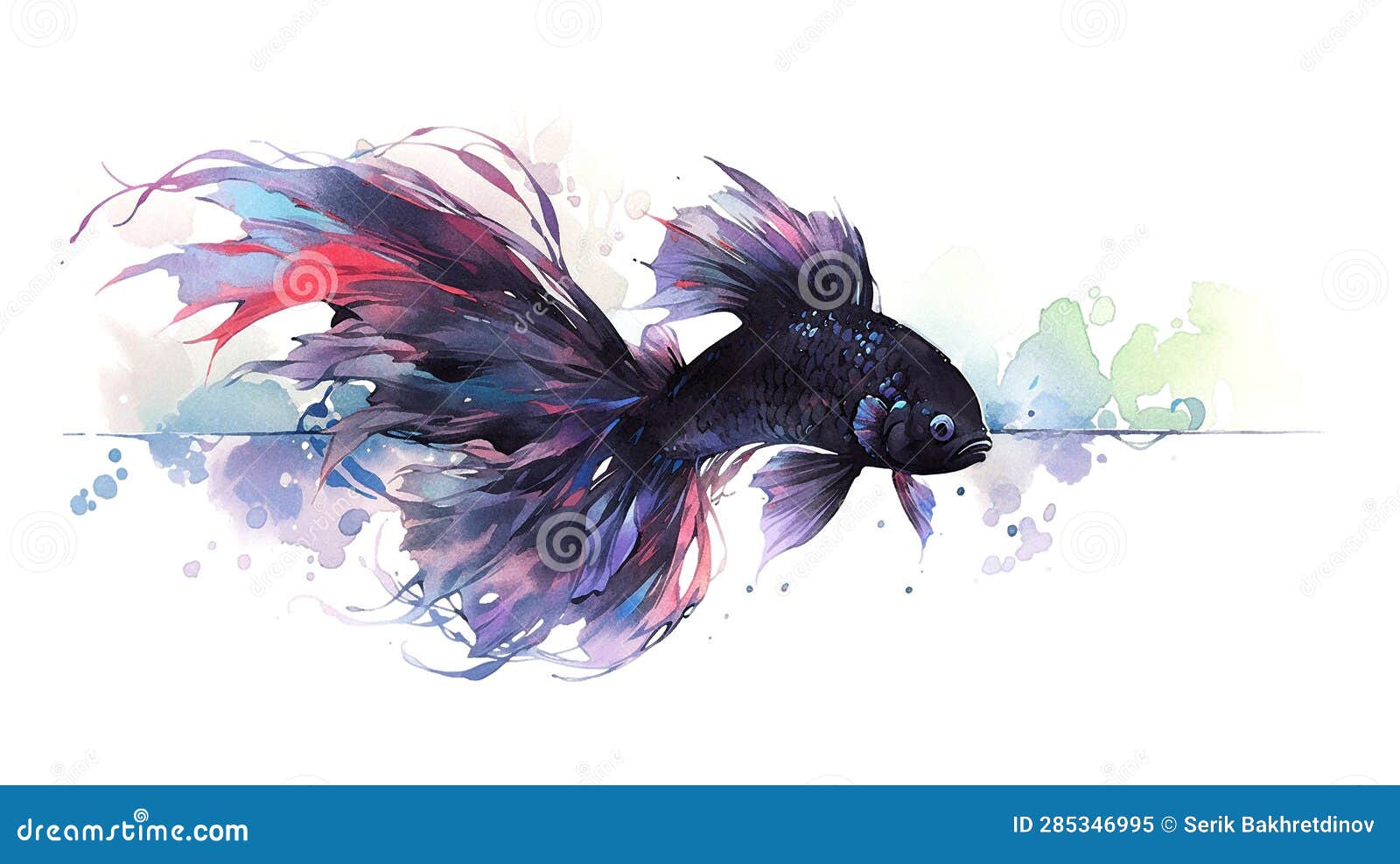 Drawing of a Bantam Fish in a Large Carbonated Aquarium on a White ...