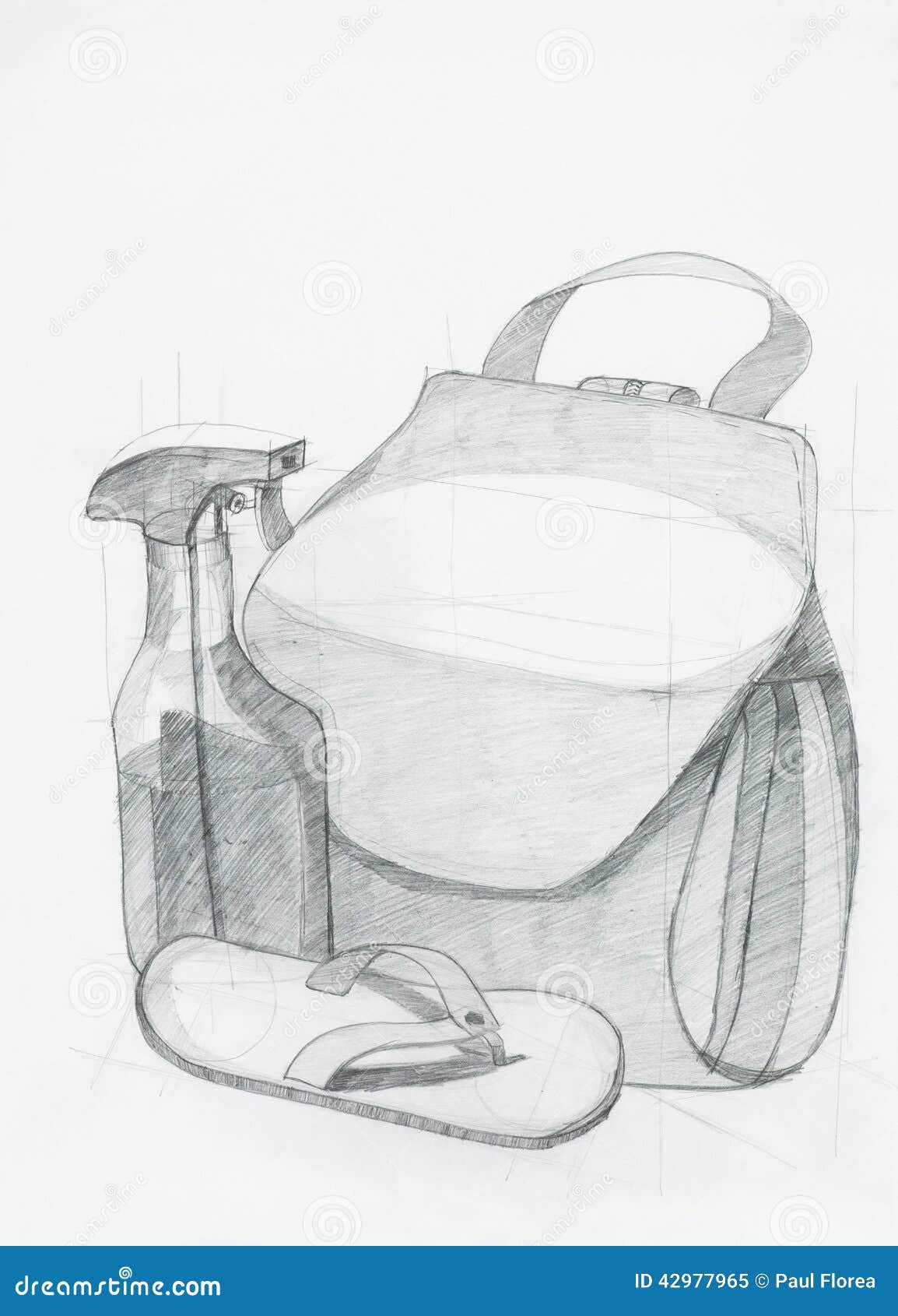 Drawing of Beach Objects Composition Stock Illustration - Illustration ...