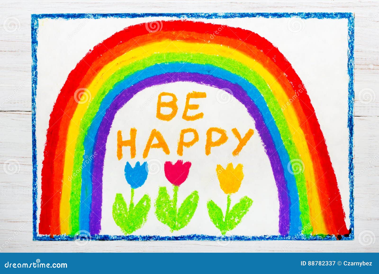 Drawing: Beautiful Rainbow and Words BE HAPPY Stock Illustration ...