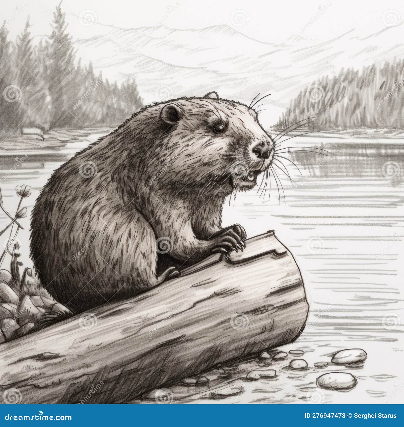 A Drawing of a Beaver Sitting on a Log. AI Generative Image. Stock ...