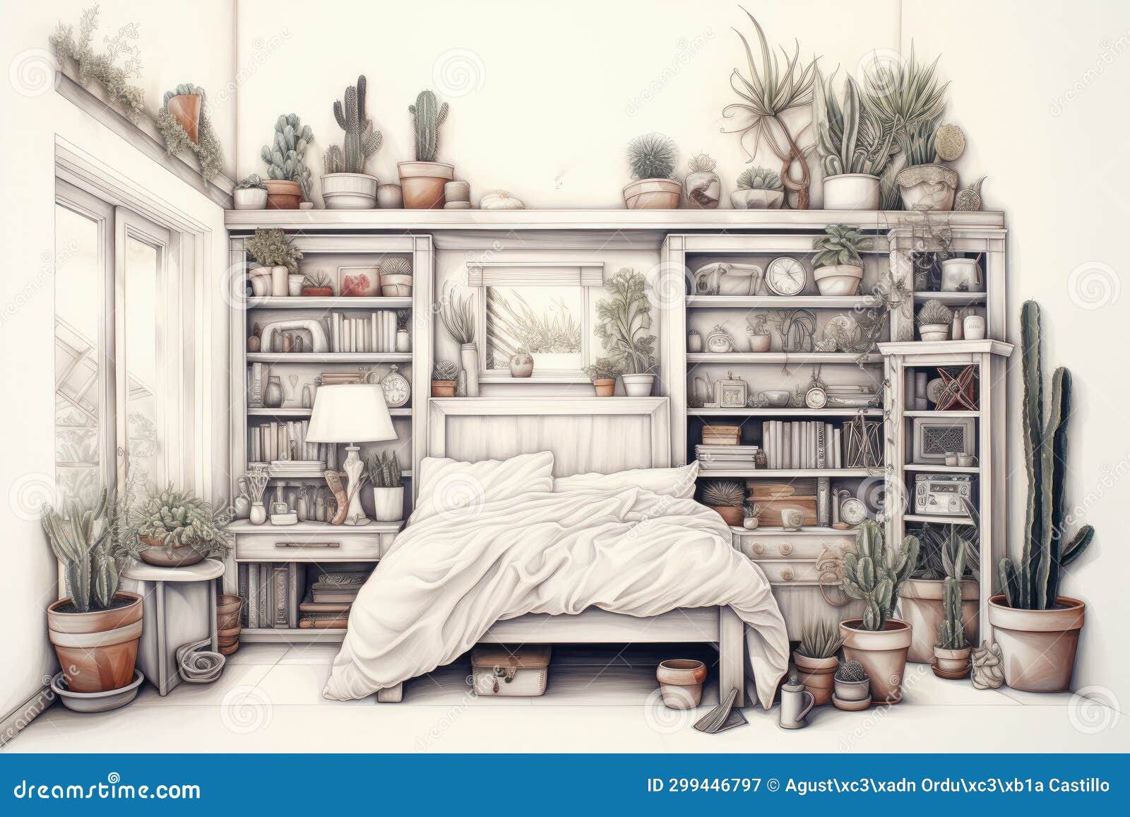 Drawing of a Bedroom with a Messy Bed. Stock Illustration ...