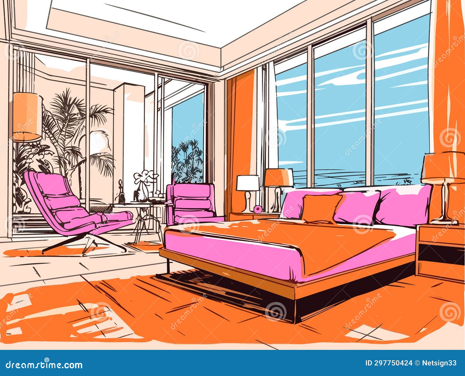 A Drawing of a Bedroom - Modern Hotel Interior Prepared for Honeymoon ...
