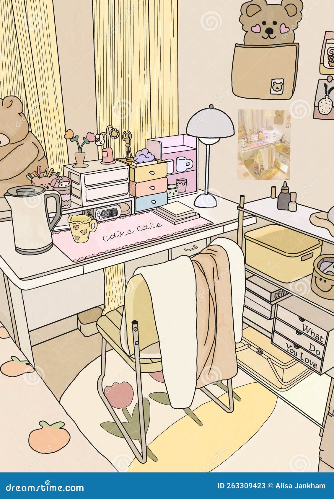 Bedroom Workroom Minimal Style Stock Illustration - Illustration of ...