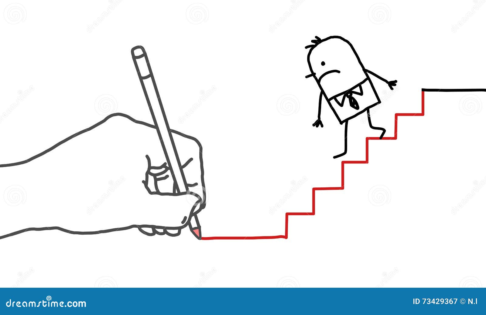 Drawing Big Hand and Cartoon Businessman - Going Down Stock Vector ...