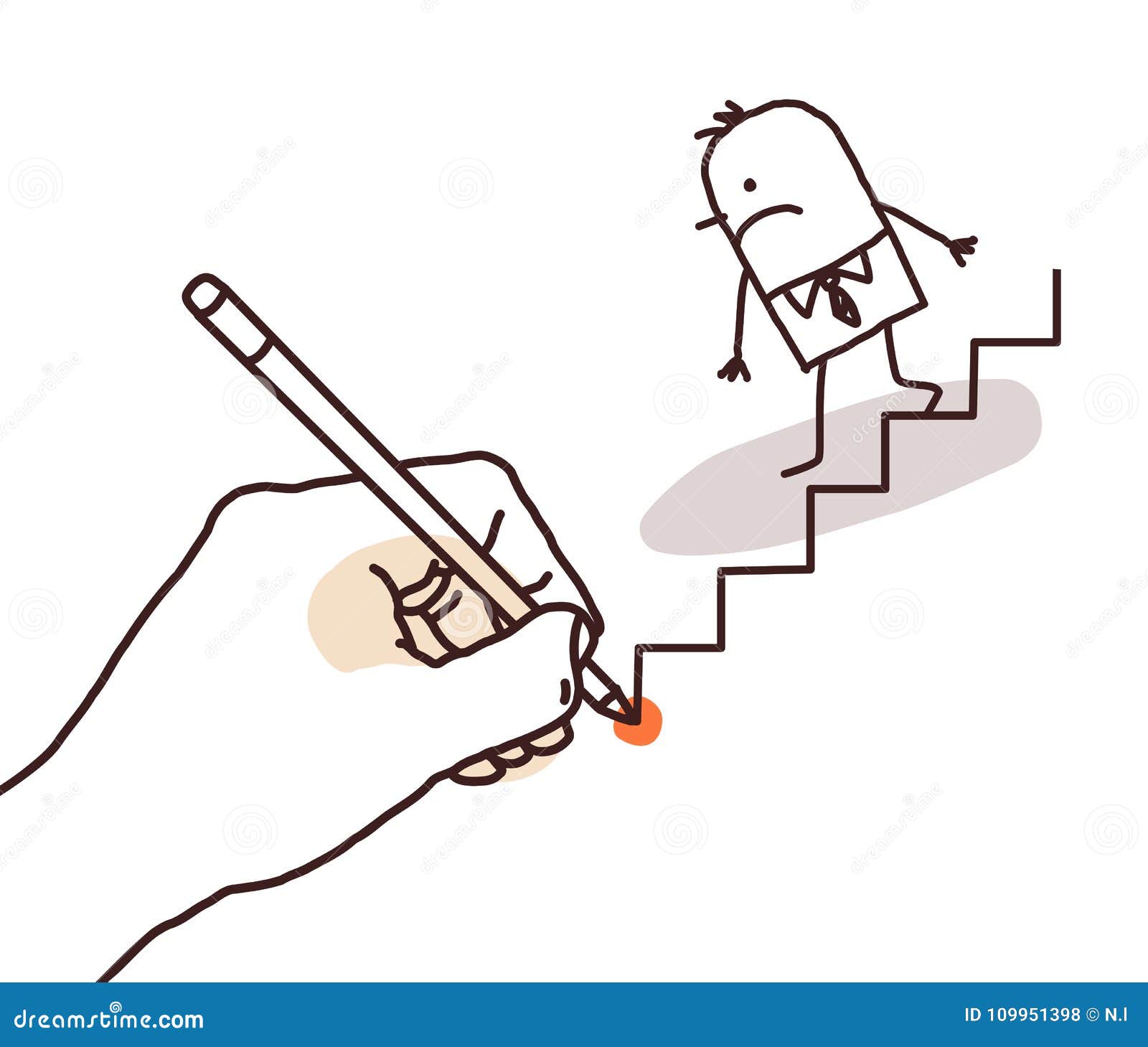 Going Down The Stairs. Unsuccessful Sad Man. Descend Staircase. Hand ...
