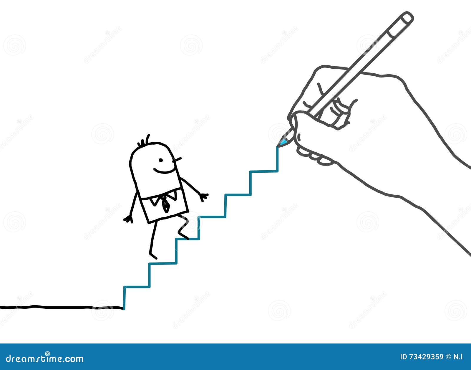 Drawing Big Hand and Cartoon Businessman - Going Up Stock Vector ...