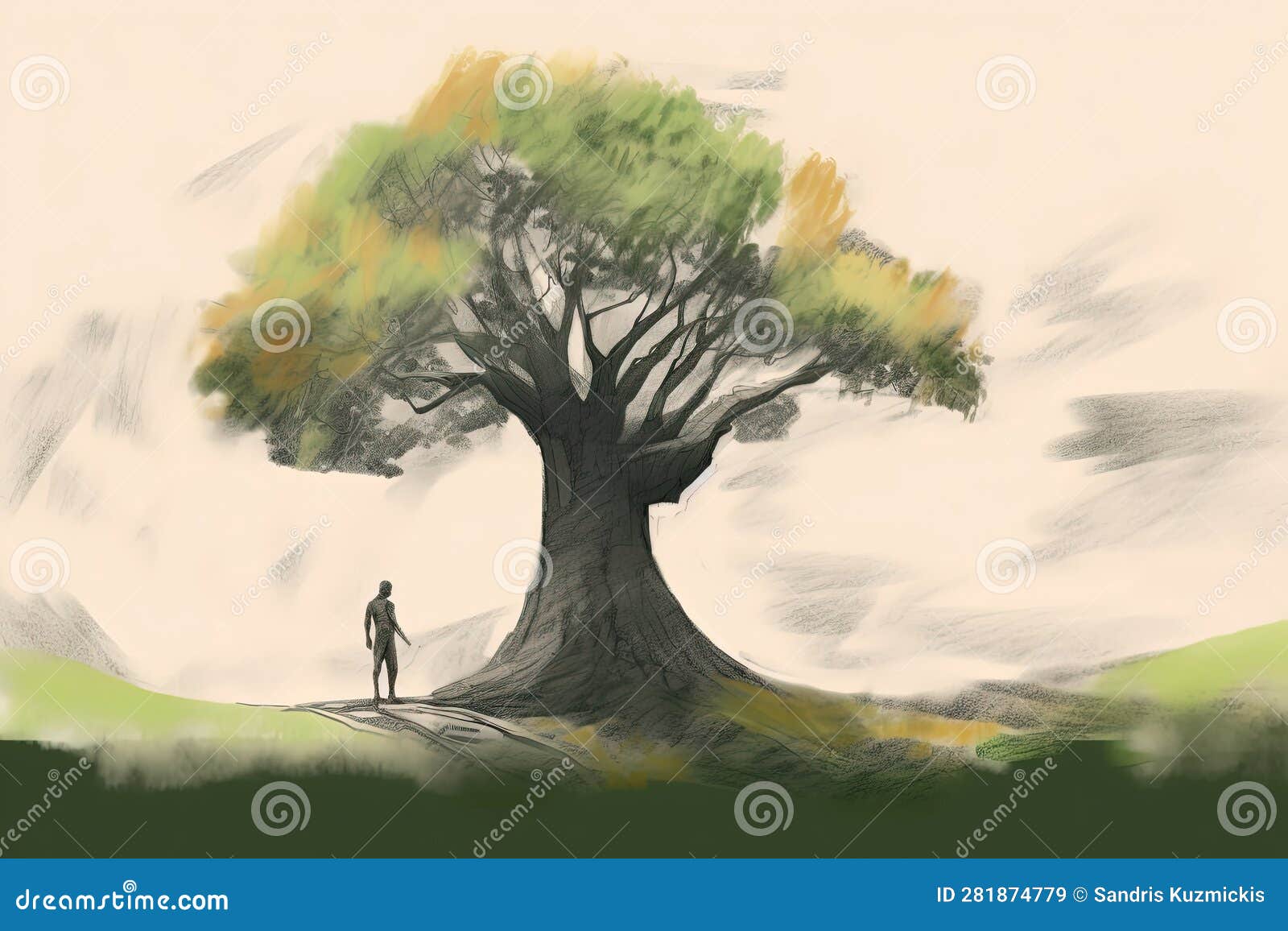 Drawing of a Big Tree. Generative AI Stock Illustration - Illustration ...