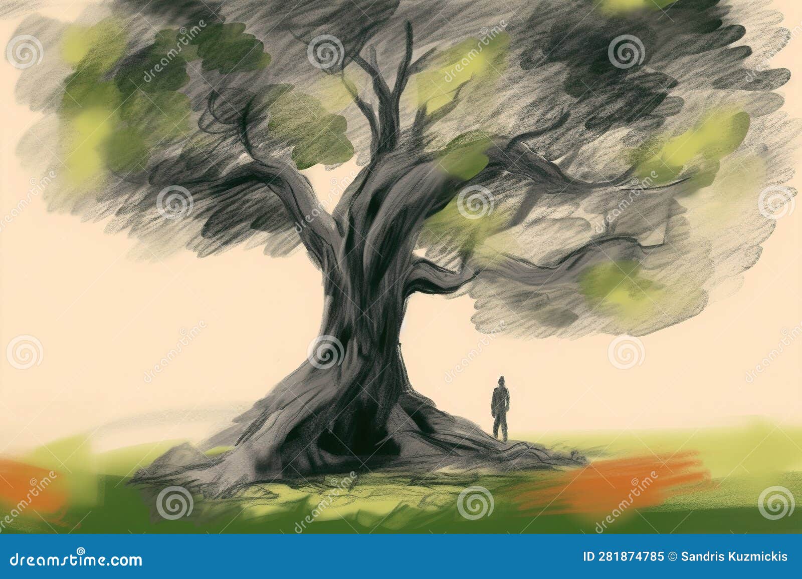 Drawing of a Big Tree. Generative AI Stock Illustration - Illustration ...