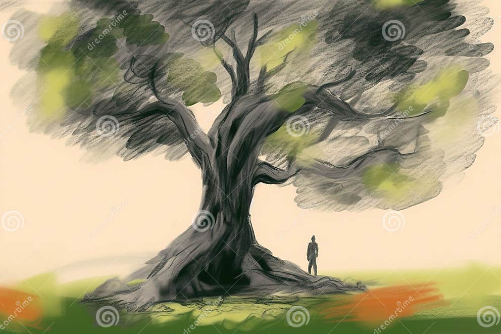 Drawing of a Big Tree. Generative AI Stock Illustration - Illustration ...