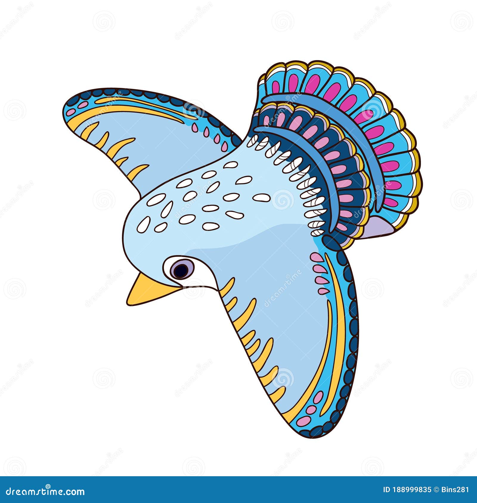 Drawing of Bird in Folk Style Stock Vector - Illustration of pink ...