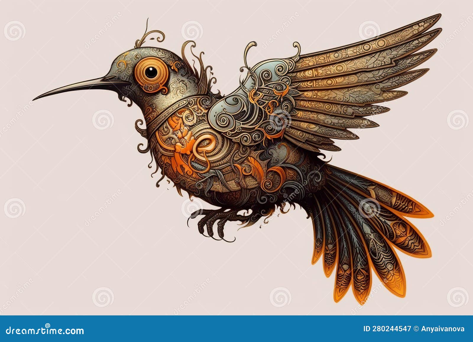 A Drawing of a Bird with Intricate Designs on Its Wings. Generative AI ...