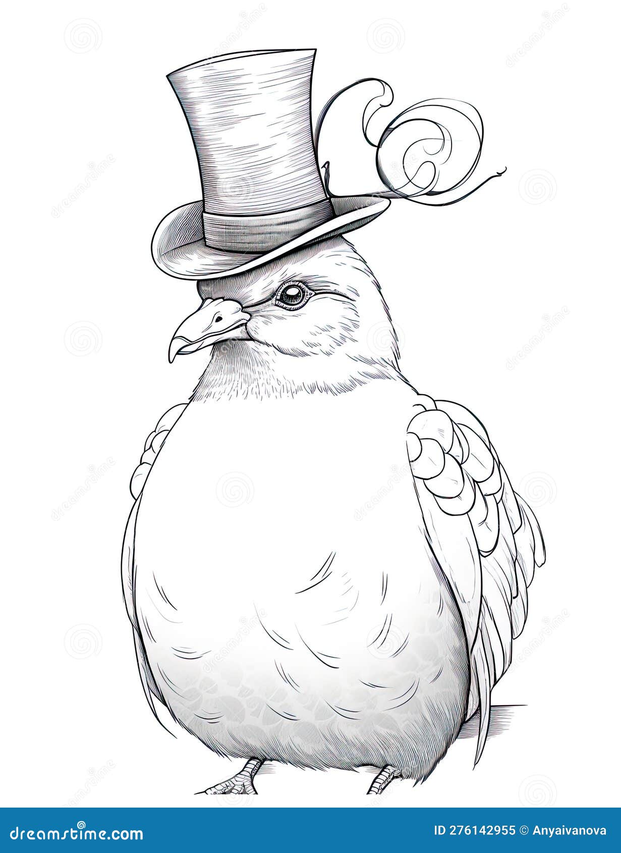 A Drawing of a Bird Wearing a Top Hat. AI Generative Image. Stock ...